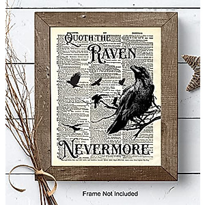 The Raven, Edgar Allan Poe, Nevermore - Medieval Decor - Gift for Wicca, Wiccan, Witchcraft, Occult Fan - Goth Room Decor - Gothic Home Decor - Creepy Scary Wall Art Picture - Halloween Decoration