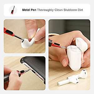 Cleaner Kit for Airpods Pro 1 2 3 Multi-Function Cleaning Pen with Soft Brush Flocking Sponge for Bluetooth Earphones Case Cleaning Tools Black