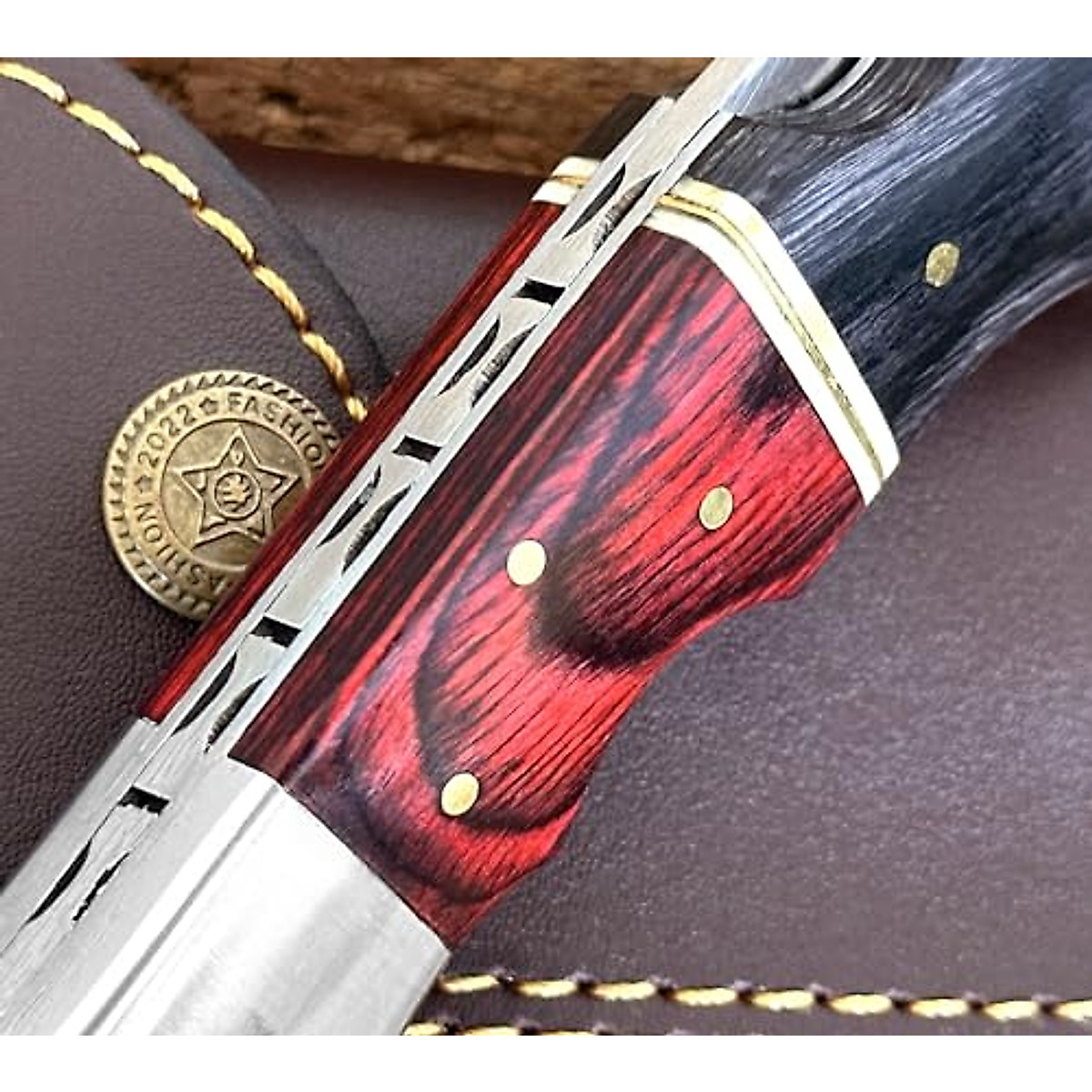 WINTERFELL Personalized Engraved Folding Pocket Knife for Men, Customized Christmas Gifts for Husband, Dad, Boyfriend, Damascus Steel Groomsman Gift Knives, 100% Handmade Knife with Leather Sheath