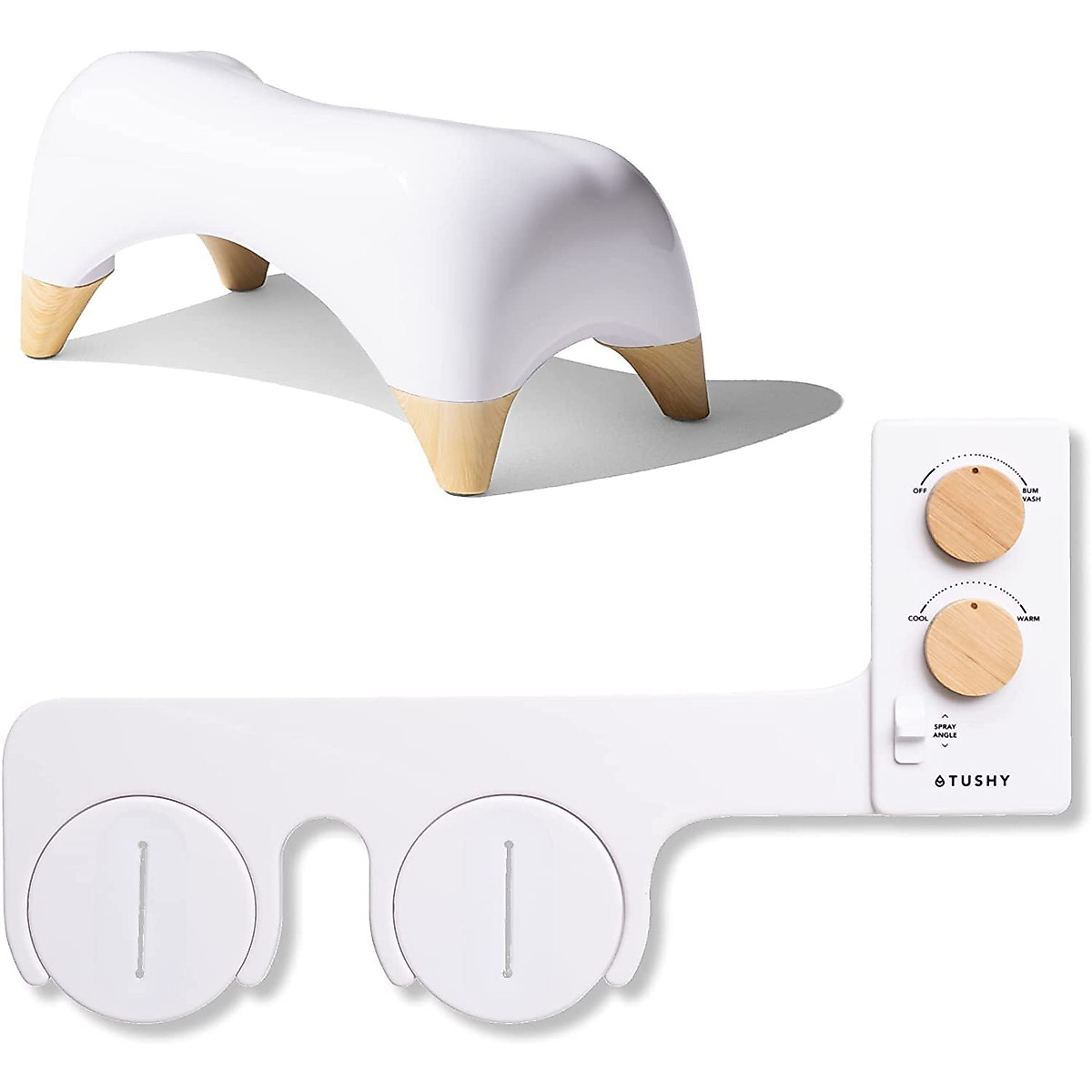 TUSHY Spa Bamboo Premium Bidet Attachment and Relaxed Ottoman Bundle
