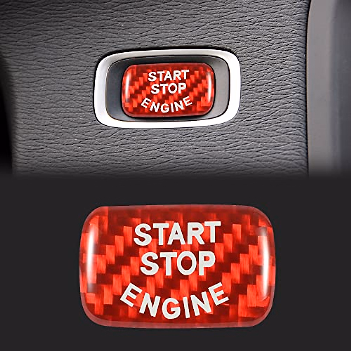 TOMALL Car Engine Start Button Cover Trim Compatible with Volvo XC60 S60 S80 Push Start Stop Button Ring Emblem Engine Ignition Keyless Cap Sticker for Car Carbon Fiber Interior Accessories Red Decor