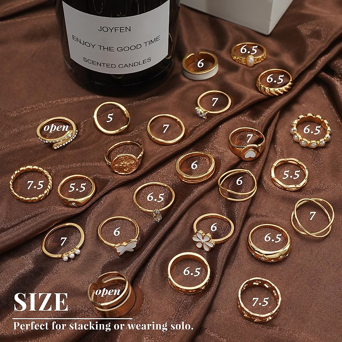 KISS WIFE Gold Knuckle Rings Set for Women, Dainty Simple Trendy Cute Stackable Finger Rings Pack, Perfect for Stacking Layering on Thumb and Knuckle, Mixed Size, Jewelry Gift (Cute)