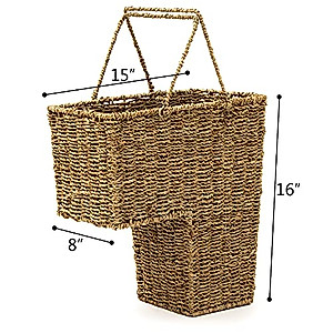15" Water Hyacinth Storage Stair Basket With Handles by Trademark Innovations (Natural)