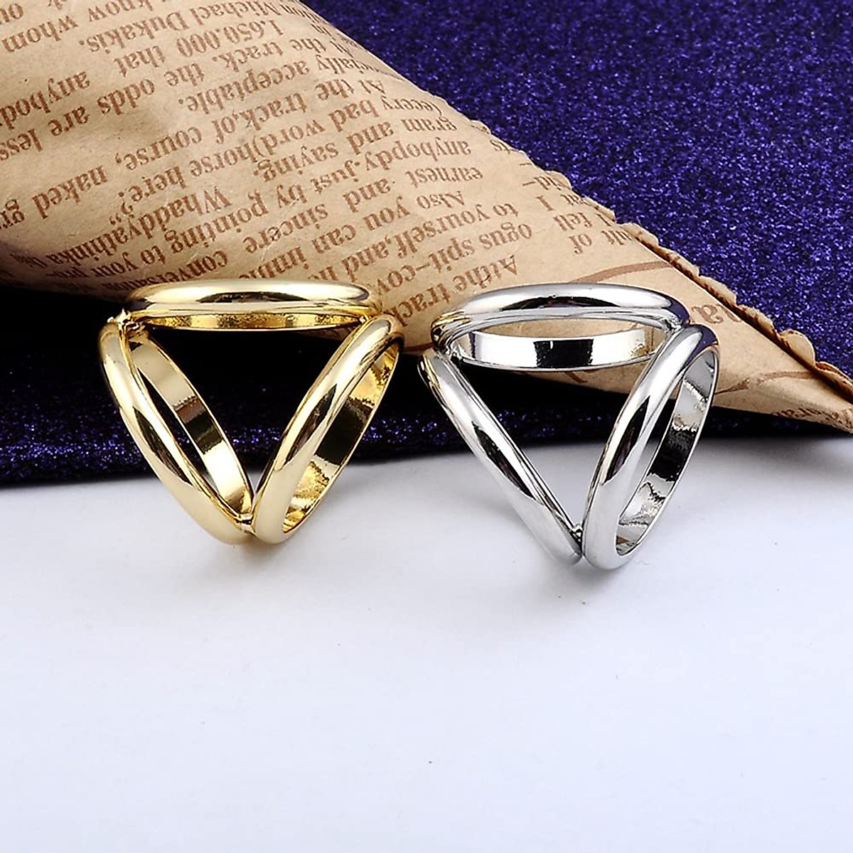 2PCS(Golden + Silver) Women Lady Girls Three Ring Fashion Scarf Ring Buckle Modern Simple Triple Slide Jewelry Silk Scarf Clasp Clips Clothing Wrap Holder