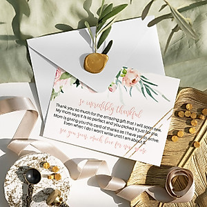 Paper Clever Party Graceful Floral Baby Shower Thank You Cards with Envelopes - 25 Pack - 4x6 Blank Notes with Prefilled Message from Baby Girl - Blush and Greenery Design