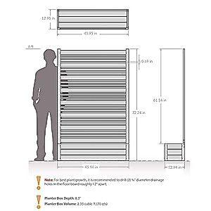 Enclo Privacy Screens EC18025 6ft H x 4ft W x 1ft L 6ft H x 4ft W x 1ft L Florence WoodTek Vinyl Outdoor Freestanding Privacy Fence Screen Panel and Planter Box Kit (1 Screen), Ash