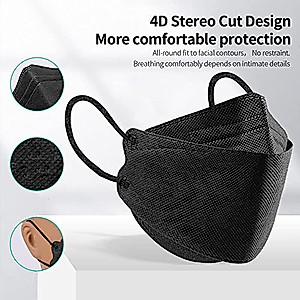 SENSE FV KF94 Disposable For Adult 4-Ply Breathable 3D Mouth Shields Filter Full Face Cover (50PCS, Black)