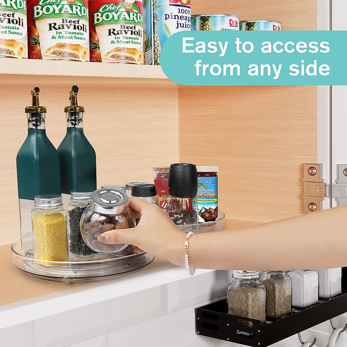 Puricon 2 Pack Soda Can Organizer Dispenser for Refrigerator Bundle with 2 Pack Lazy Susan Clear Organizer for Cabinet Pantry Storage