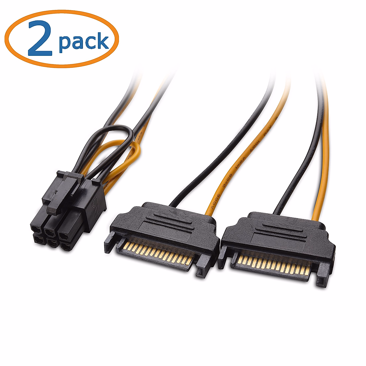 Cable Matters 2-Pack 6 Pin PCIe to Dual SATA Power Cable 4 Inches, 2X SATA to 6 Pin PCIe