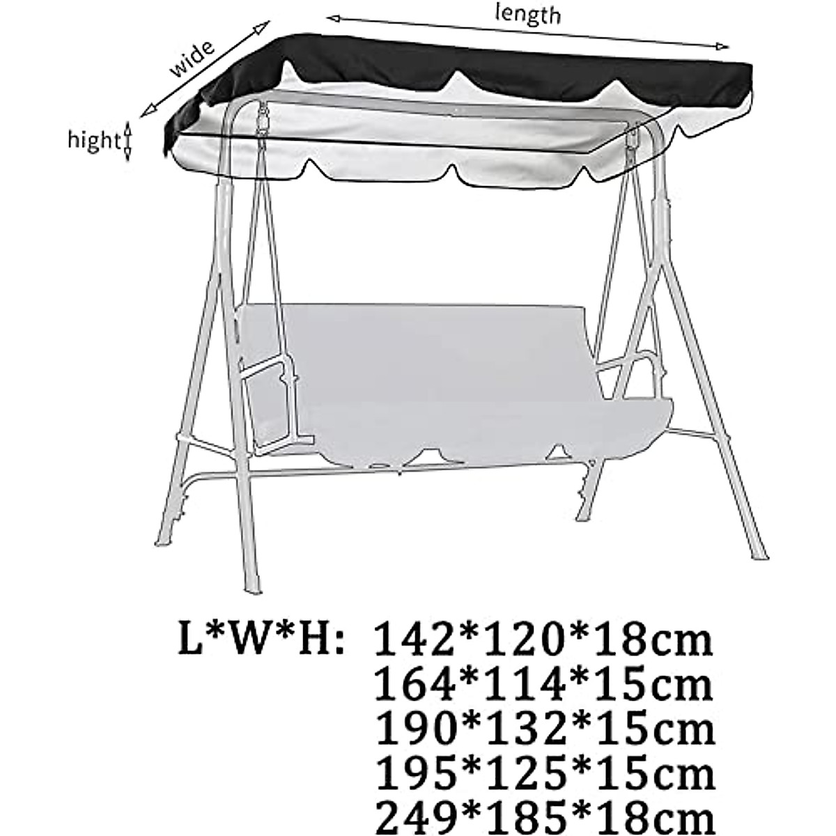 Outdoor Swing Canopy Replacement,Anti-UV/Waterproof Patio Chair Top Cover for Swing,Replacement Canopy Cover for 2/3-Seater-Swing Chair(Top Cover Only)
