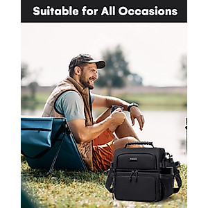 Artelaris Lunch Bag for Men Women, Dual Compartment Insulated Lunch Bag, Large Double Deck Leakproof Cooler Tote Bag with Side Pockets & Shoulder Strap Lunch Box for Picnic Work Camping Fishing