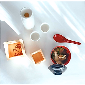 JapanBargain 3422, Set of 2 Japanese Style Soup Bowl with Lid and Spoon Set Miso Soup Bowl Rice Bowl Snack Bowl Dessert Bowl Appetizer Bowl, Black and Red Color, 11 oz