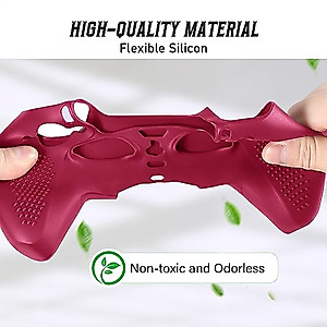 FAMOMI PS5 Controller Skin, Anti-Slip Soft Silicone Protective Cover Case for Playstation 5 Dualsense Controller Grip Accessories, 2 Pack with 8 x Thumb Grip Caps (Cosmic Red)