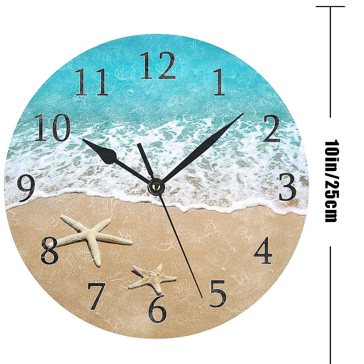 ATEDEANEI Silent Decorative Wall Clock Two Starfish Wooden 10 Inch Wall Decor Arabic Numerals For Bedroom Living Room Kitchen Bathroom
