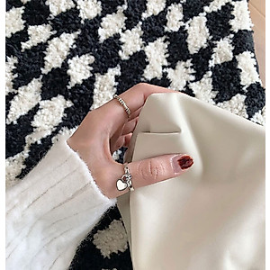 Vintage Dangle Heart Sterling Silver 925 Open Statement Rings for Women Girls Adjustable Love Heart Engagement Promise Rings Wedding Finger Band Fashion Jewelry Gifts BFF