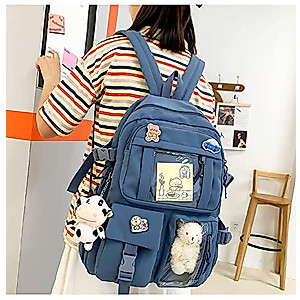 Stylifeo Kawaii Backpack with Cute Bear Plush Kawaii Pin Accessories Large Capacity Aesthetic School Bags Cute Bookbag for Girls Teen(Blue)