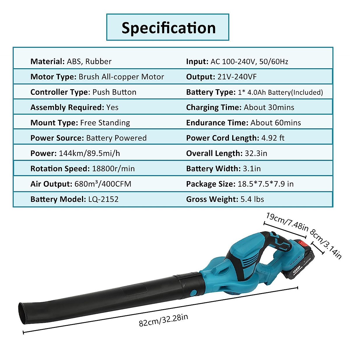 Electric Leaf Blower, Handheld Battery-Operated Snow Blower for Blowing Leaves Snow and Debris