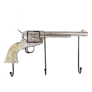 Ebros Gift 11.5" Long Rustic Western Country Wild West Outlaw Cowboy Revolver Pistol Gun 3-Peg Or Triple Wall Hooks Hanging Decor Hallway Mudroom Entrance Cabin Lodge Organizer for Coats Keys Hats