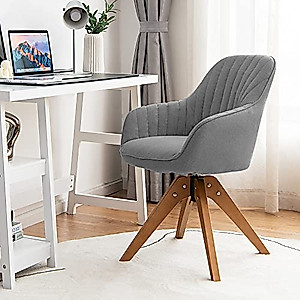 Giantex Desk Chair No Wheels, Super Easy to Install, Mid Century Computer Desk Armchair with Linen Fabric and Soft Sponge Filling, Swivel Accent Chair for Home Office, Grey