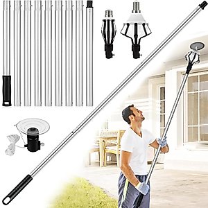 Gonoce Light Bulb Changer for High Ceilings, 11.5FT Assembled Light Bulb Pole Changer with Baskets and Suction Cup Bulb Removal Tool for High Ceilings and Recessed Lights (Aluminum)