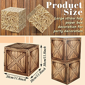 6PCS Hay Bales Boxes Decor Western Cowboy Party Decorations Large Farm Fake Trunk or Treat Car Photo Booth Wooden Grain Straw Fall Harvest Halloween for Rodeo Birthday Baby Shower Favors Supplies