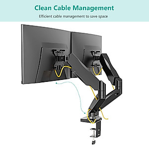 WALI Dual Monitor Stand Arms Mounts, for 2 Monitors, Fully Adjustable Gas Spring Desk Mount Swivel Mounting Holes Bracket with C Clamp, Grommet Base for Display Up to 32 Inch,19.8lbs. (GSMP002), Black