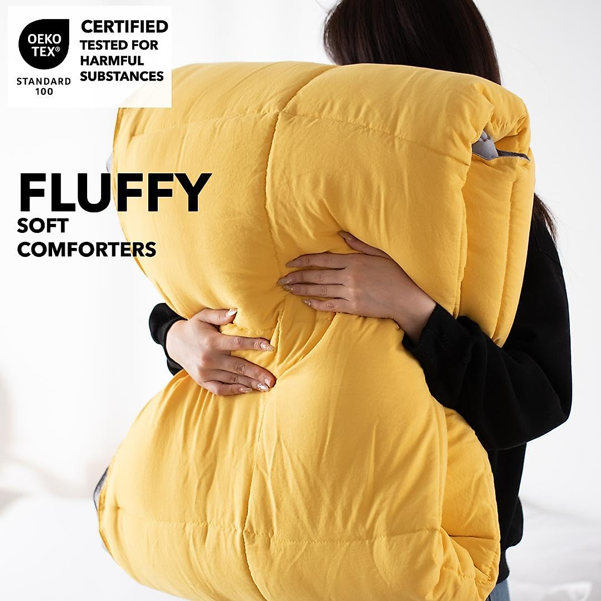 KASENTEX All Season Down Alternative Comforter with 2 Pillow Shams, California King, 96 by 106 Inches, Yellow/Gray, 3 Piece Set