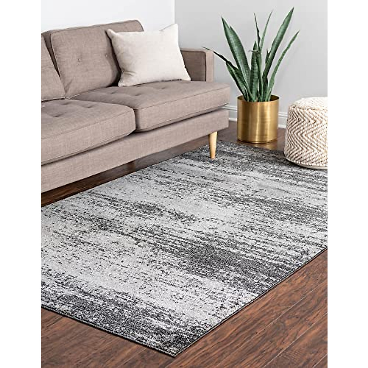 Unique Loom Del Mar Collection Area Rug - Lucille (5' 3" x 8' Rectangle, Dark Gray/ Ivory)