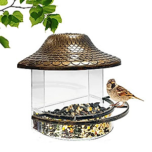 Skyline 1-Level Window-Mount Bird Feeder Kit, Strong Suction Cups and Drainage Holes, Clear Transparent Bird Feeder, Expandable, Antique Copper Finish