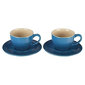Le Creuset Stoneware Set of 2 Cappuccino Cups and Saucers , 7 oz. each, Marseille