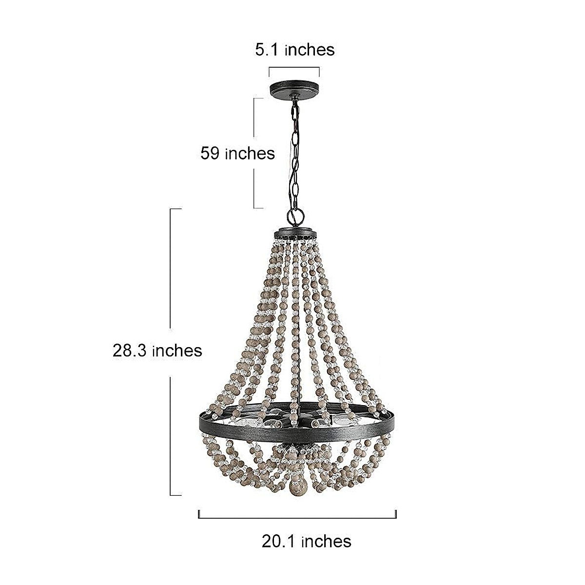 LALUZ Farmhouse Chandelier, Boho Light Fixture for Dining Room, Bedroom, Handmade Wood Beads, 6-Light, 28.3" H x 20.1" W