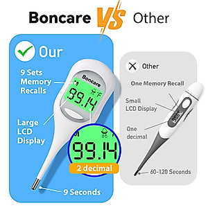 Boncare 9 Seconds Digital Basal Thermometer for Adults and Kids - Accurate Oral Thermometer with Fever Alarm, Rectal Thermometer for Baby with Large Display (Rice-White)