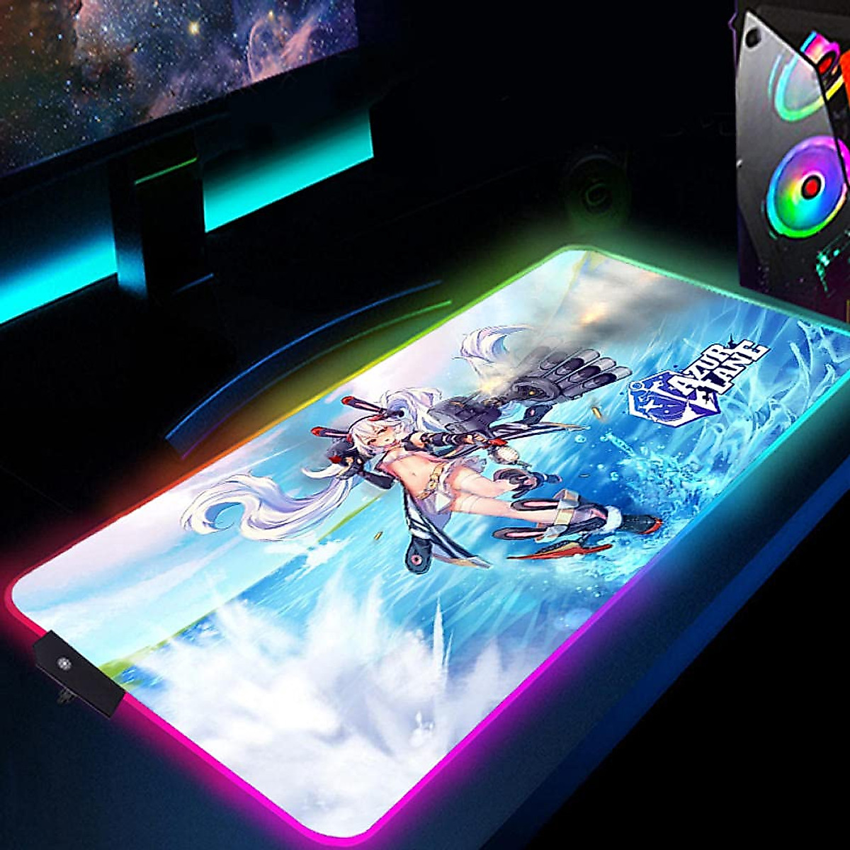 Mouse Pads Cute Anime Bikini Girl Blue Sea RGB Gaming Mouse Pad Extended XXL LED Backlight Mouse Mat for Laptop,Desktop 27.6x11.8 inch