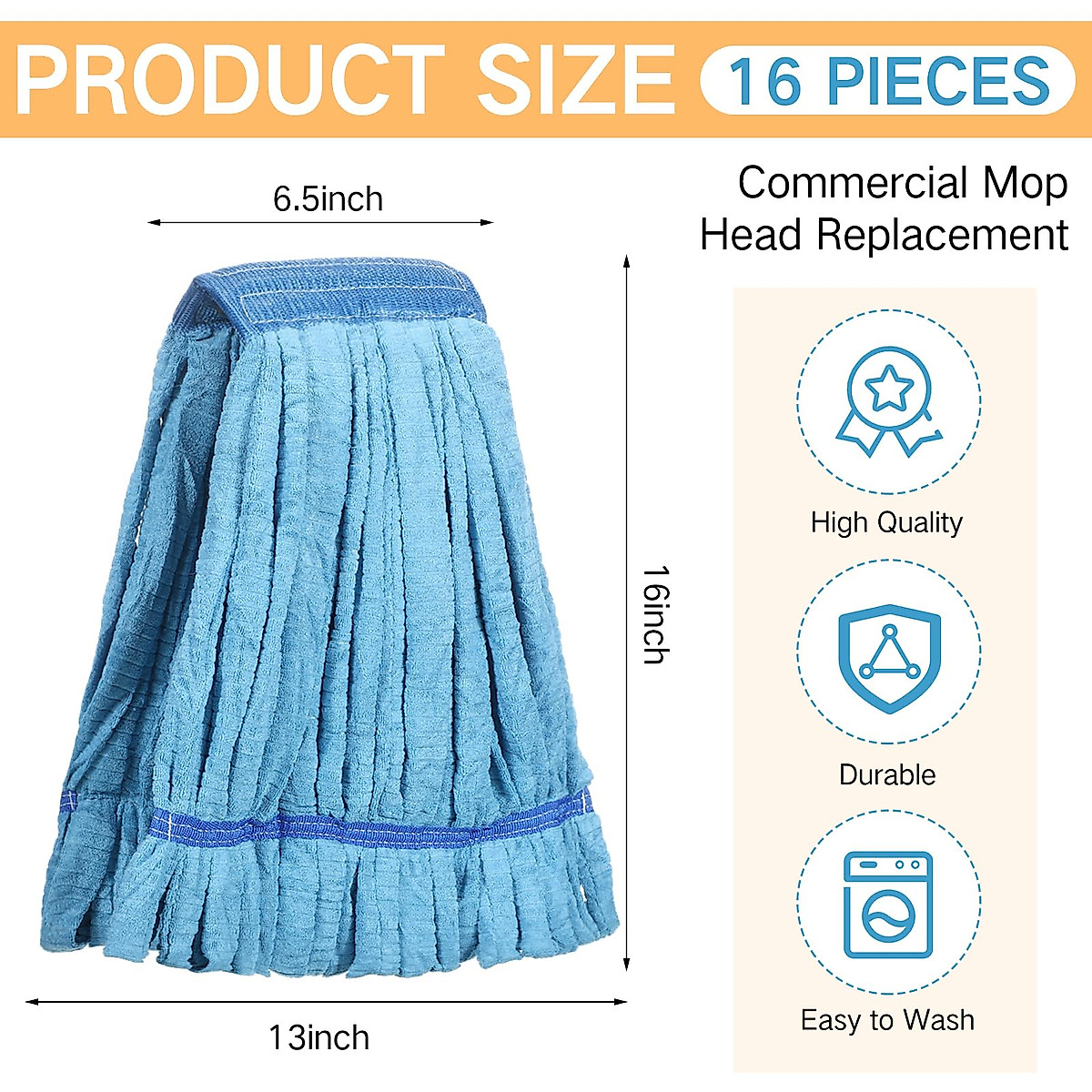 Lallisa 16 Pcs Bulk Commercial Mop Head Replacement 18 oz Tube Microfiber Mop Heads for Floor Cleaning Industrial Mop Heads Blue Looped End Wet Mop Head Refill for Home Commercial Industrial Use