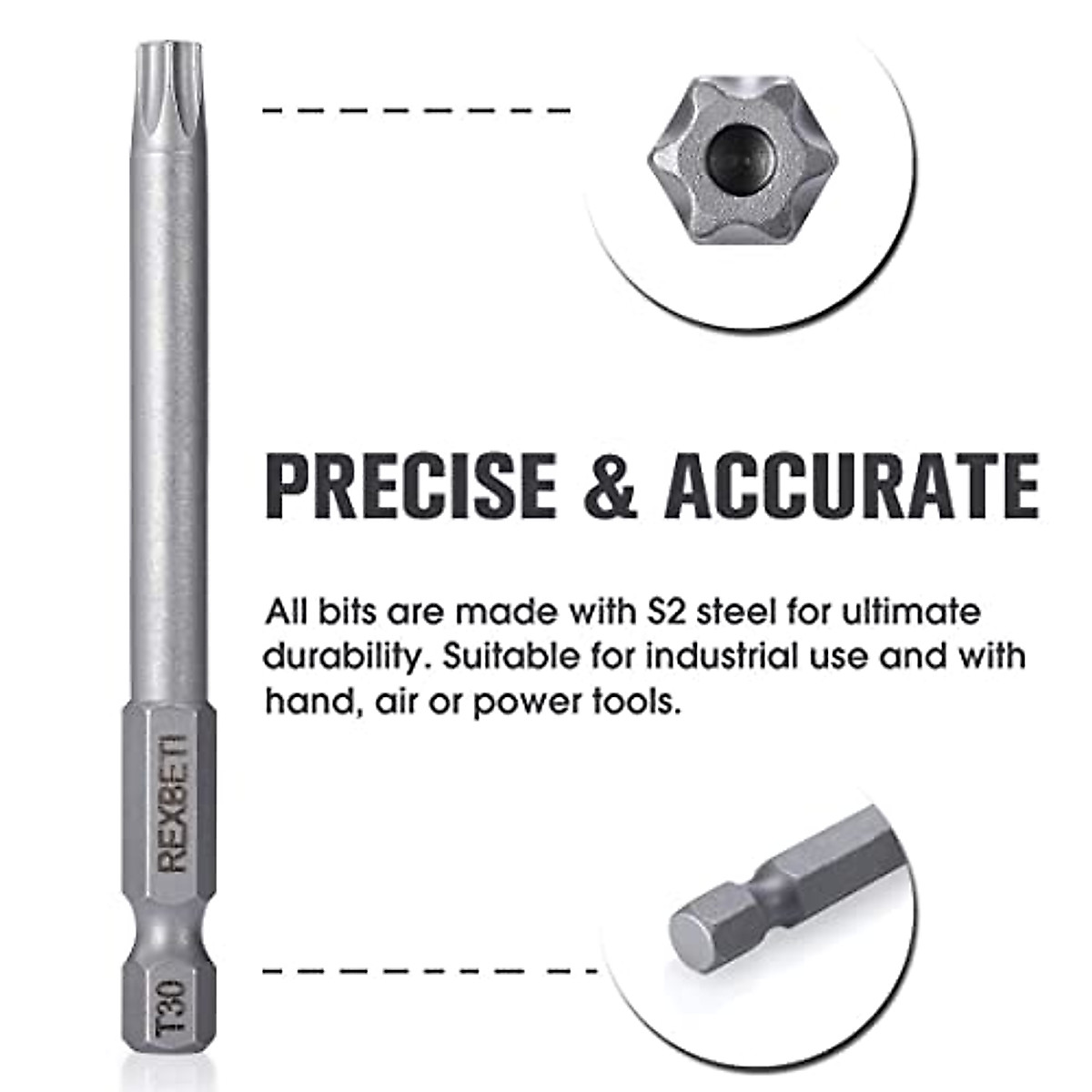 REXBETI 12 Piece Torx Head Screwdriver Bit Set, 1/4 Inch Hex Shank S2 Steel Magnetic 3 Inch Long Drill Bits, T5-T40 (Torx Head)