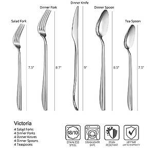 KEAWELL 20-Piece Luxury Mirror Polished Cutlery Set, 18/10 Stainless Steel Tableware, Modern Silverware Set, Includes 8 x Spoons, 8 x Forks, 4 x Knives, Durable Flatware for Home Kitchen in Silver