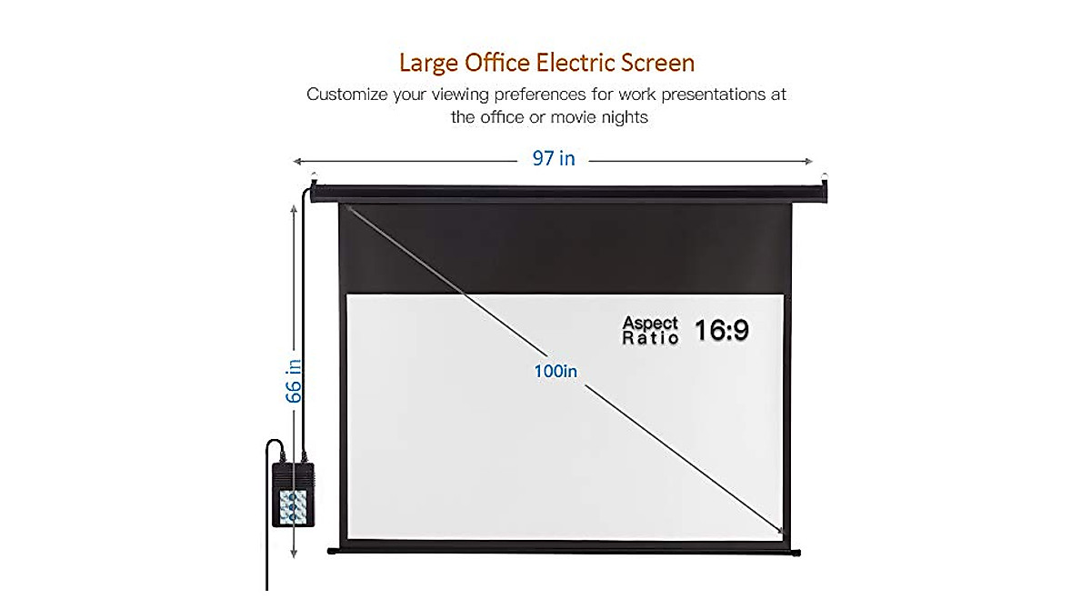 Motorized Projector Screen 100 inch HD | Electric w/ Remote