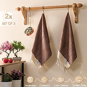 EPHESUS TOWELS Hand Towels - Set of 2 | 18" x 30" - Decorative Turkish Hand Towel for Bathroom, Kitchen, Guest, Face, Hair, Tea, Dishcloth (Herringbone, Terra)