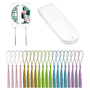 Blank Clear Acrylic Bookmarks Penta Angel 20Pcs Rectangle Plastic Craft Transparent Acrylic Book Markers with 20Pcs Small Bookmark Tassels for DIY Projects and Graduation Gift Tag (Semicircle)