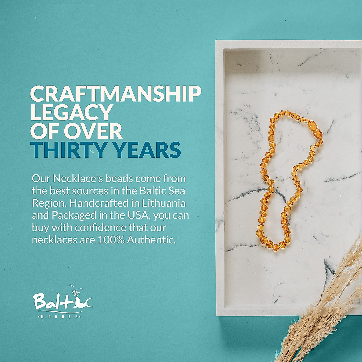 Baltic Wonder Baltic Amber Necklace (Baroque Honey) Unisex - 100% Certified Authentic Baltic.