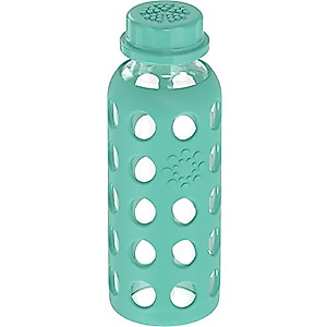 Lifefactory 9-Ounce Glass Water Bottle with Flat Cap and Silicone Sleeve Kale