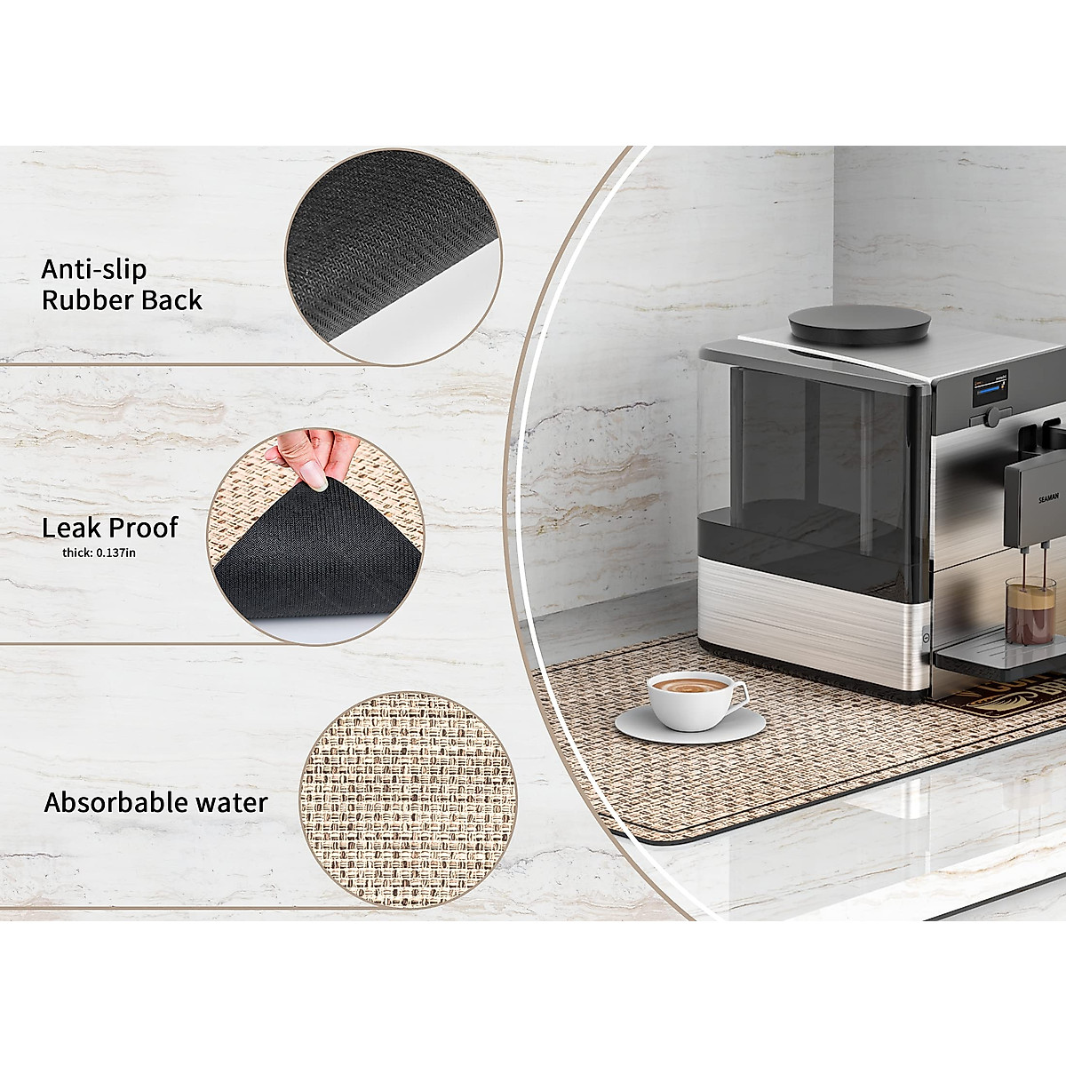 Herda Coffee Machine Mat, 22 * 14in Large Absorbent Coffee Bar Mat Quick Drying | No-Slip | Spill-Proof Coffee Bar Accessories for Espresso Machine Coffee Maker Coffee Pots on Kitchen Countertop