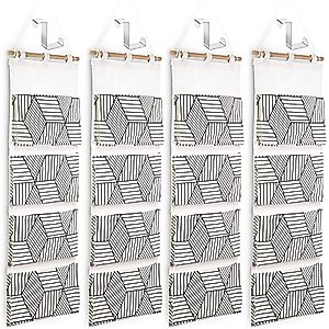 Shappy 4 Pcs Over Door Hanging Organizer Storage Bags Waterproof Canvas Wall Mount Closet with Pockets and Hooks Multi Functional for Bedroom Bathroom Magazine, Black Beige