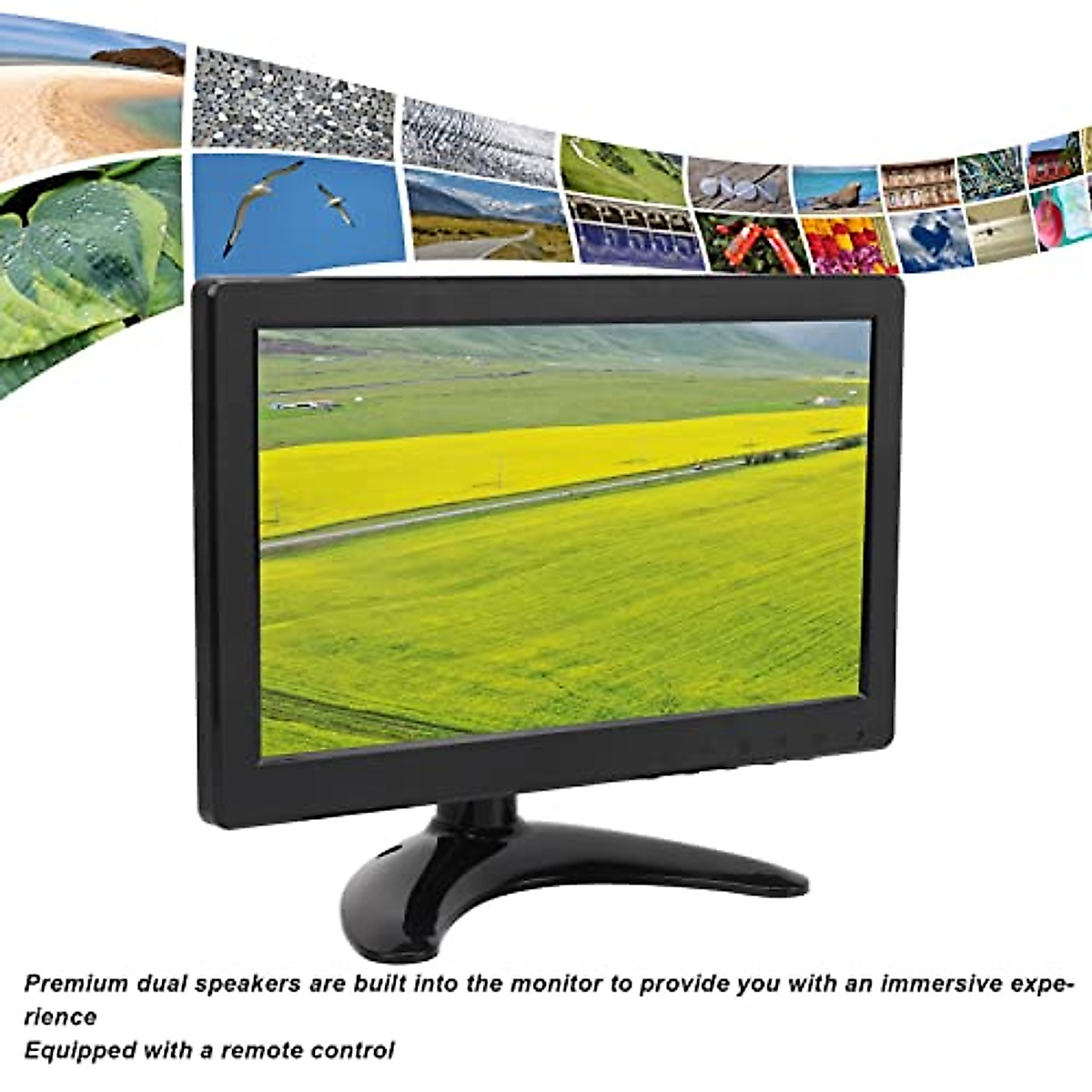 Computer Monitor, DVR Monitor 9 Inch TFT LCD Builtin Speaker Easy Installation Multiple Input Interface with VGA Cable for Laptop (US Plug)