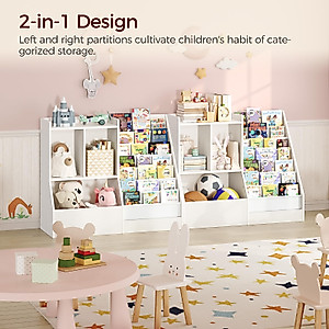 MAHANCRIS 39.4" Kids Bookshelf and Toy Storage, 7 Layer Kids Book Sling Shelf, Toddler Bookshelf, Kids Bookcase, Toy Organizer Cabinet, Large, for Playroom, Bedroom, Nursery, White BKWT7301