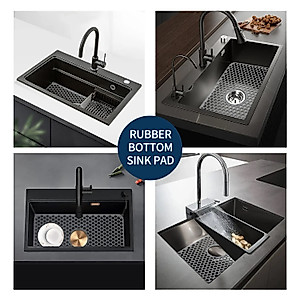 SHAIINKOOW Silicone Kitchen Sink Mat, Kitchen Sink Protector, Silicone Sink Protectors for Kitchen Sink, Kitchen Sink Mats, Sink Mats for Bottom of Kitchen Sink, (13.6" X 11.6", Centre Drain, Black)