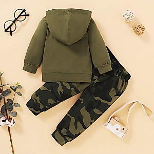 ZOEREA Toddler Baby Boys Clothes Letter Printed Hoodie Sweatshirt Tops+Camouflage Long Pants 2PCS Outfits Set