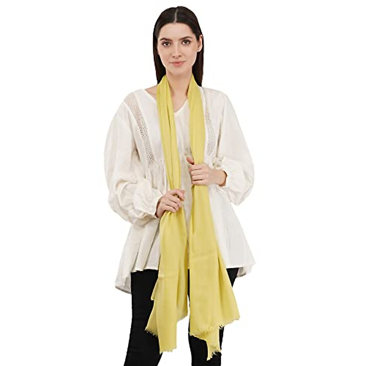 Womens Light weight Soft Cashmere Wrap Scarf Warm Solid Color Stole 100% Cashmere pure wool scarf, woven woollen stole (Yellow)