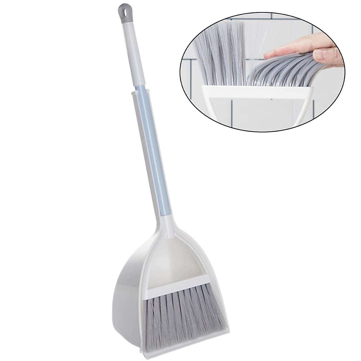 Gadpiparty Mini Broom and Dustpan Set, Small Broom with Dustpan Broomstick, and Pan Comb Sweeping Little Housekeeping Helper for Kids Home Kitchen Housework Cleaning Craft (White)