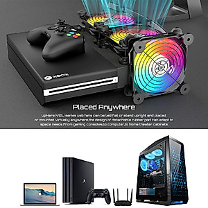 upHere N12U06 USB Fan,Dynamic Rainbow LED,Silent 120mm Fan for Computer Cases Computer Cabinet PlayStation Xbox Cooling